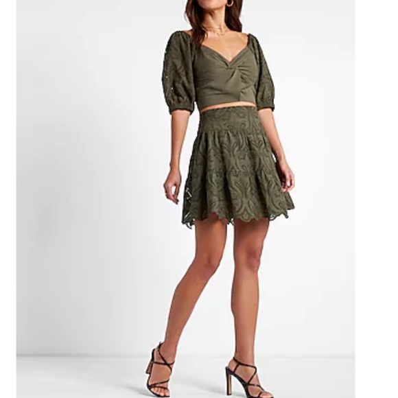 Express | Skirts | Express Super High Waisted Eyelet Ruffle Tiered Mini ...